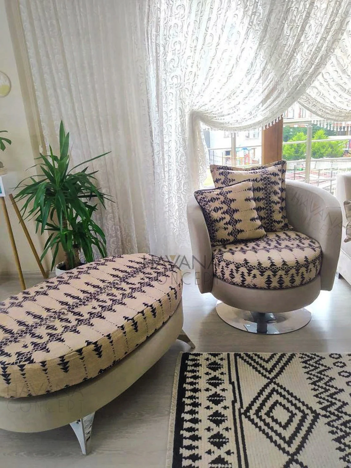 Black and Beige Tribal Aztec Fabric - Havana Concept