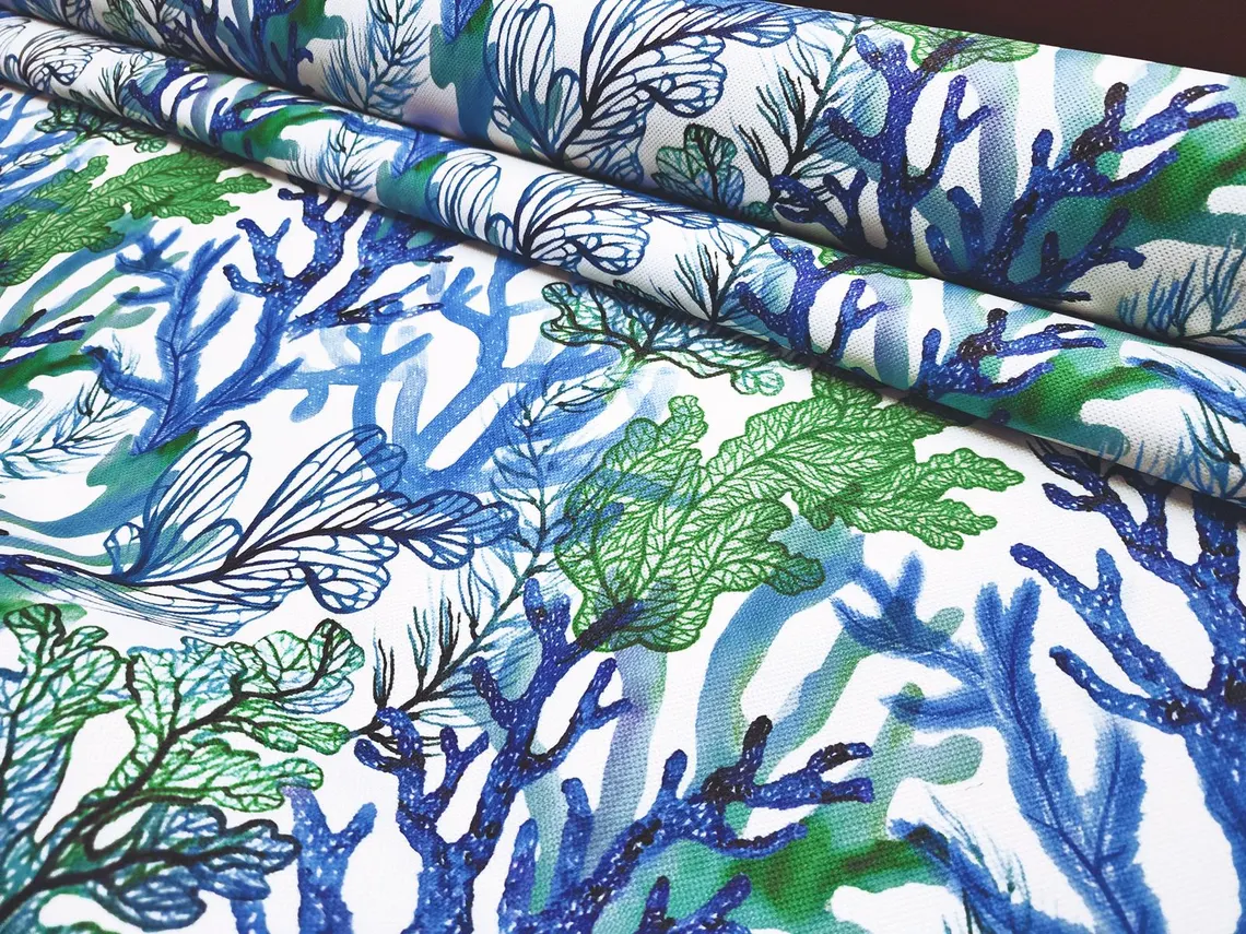 Blue Green Coral Print Fabric - Havana Concept