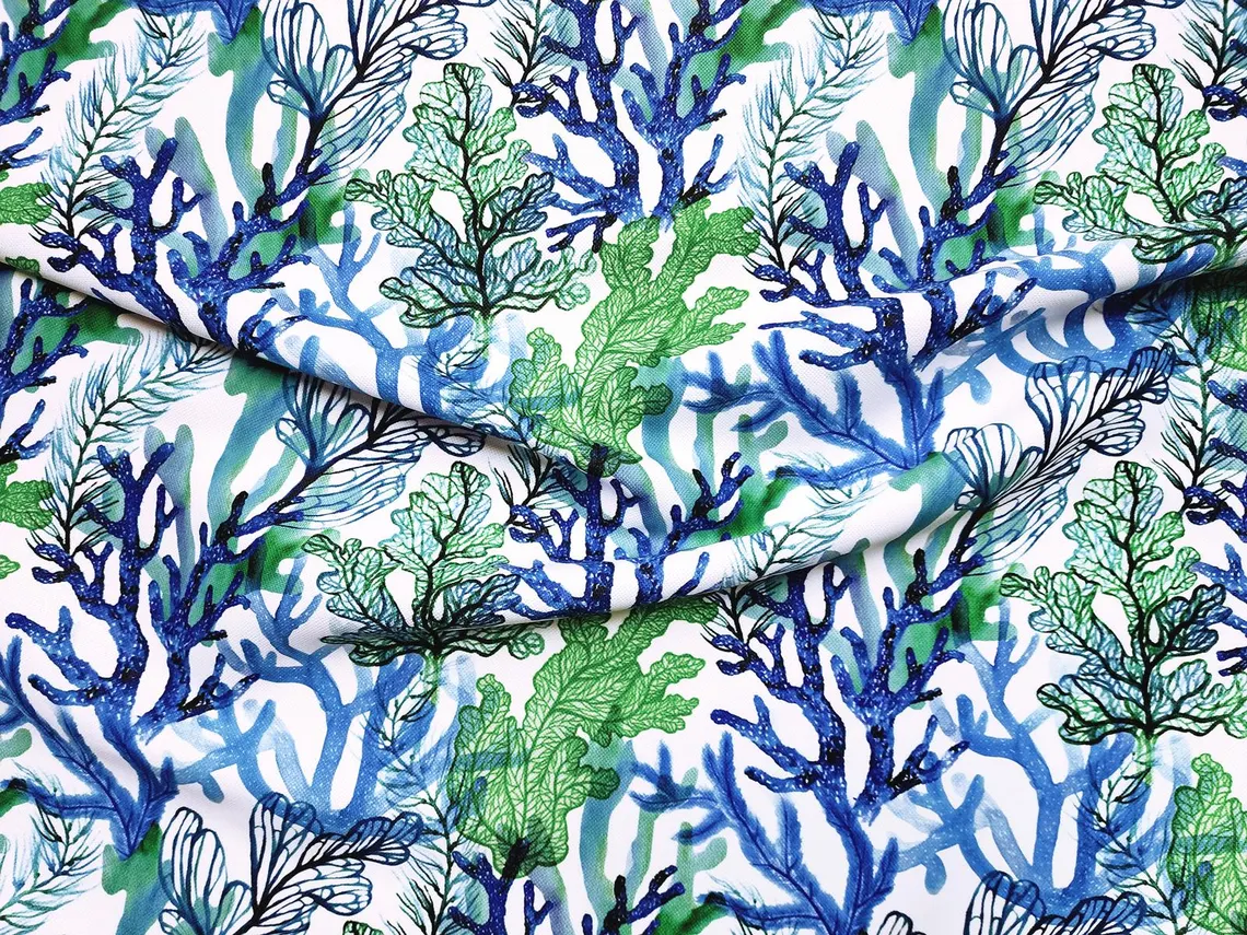 Blue Green Coral Print Fabric - Havana Concept