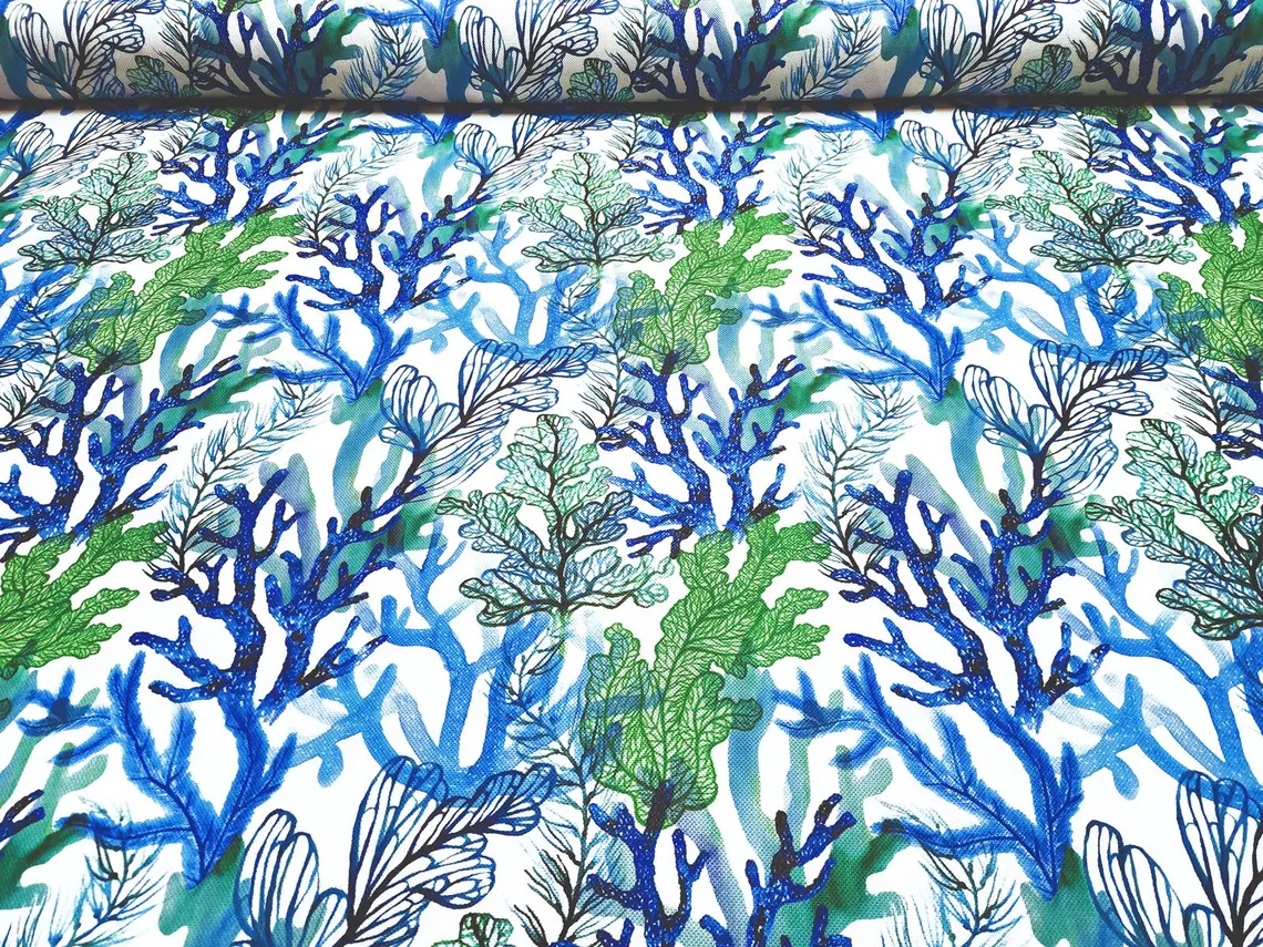 Blue Green Coral Print Fabric - Havana Concept