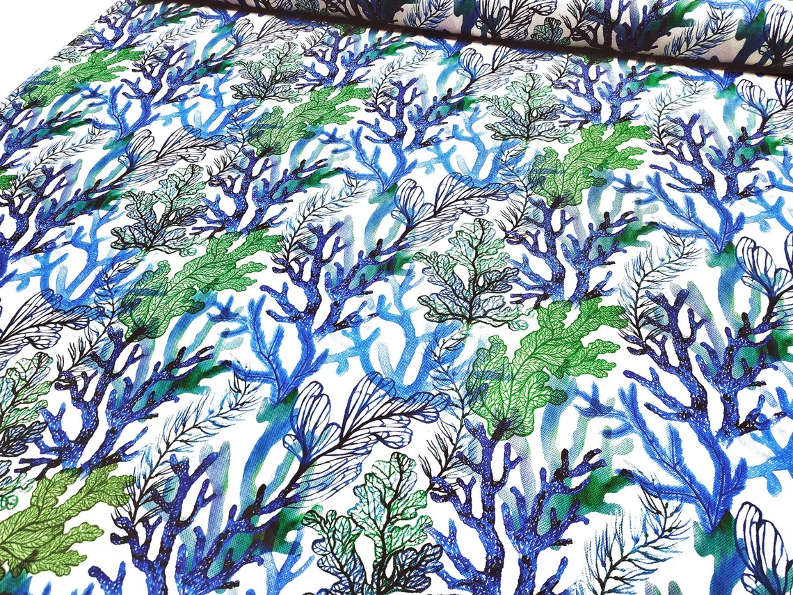 Blue Green Coral Print Fabric - Havana Concept
